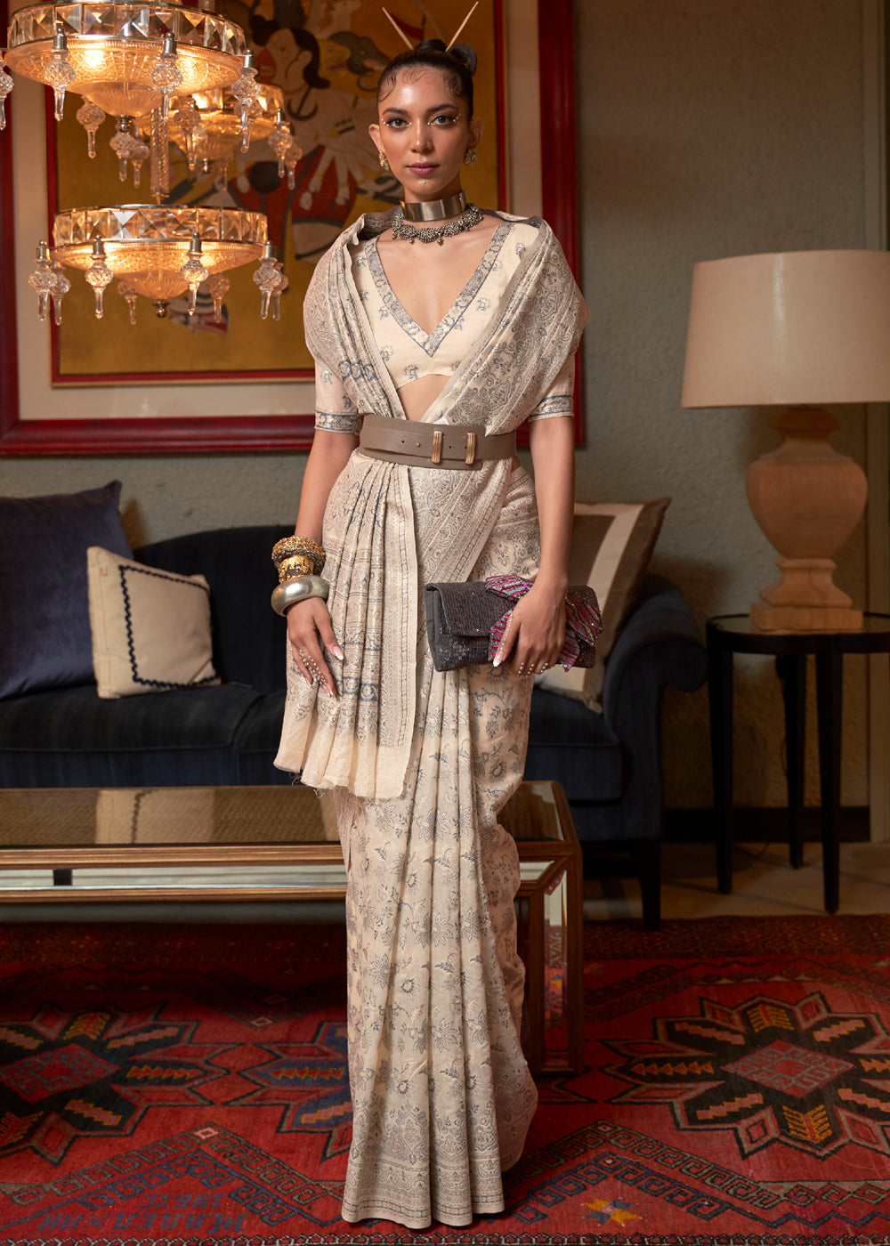 Vanilla Beige Kashmiri Modal Handloom Weaving Saree – Rushini