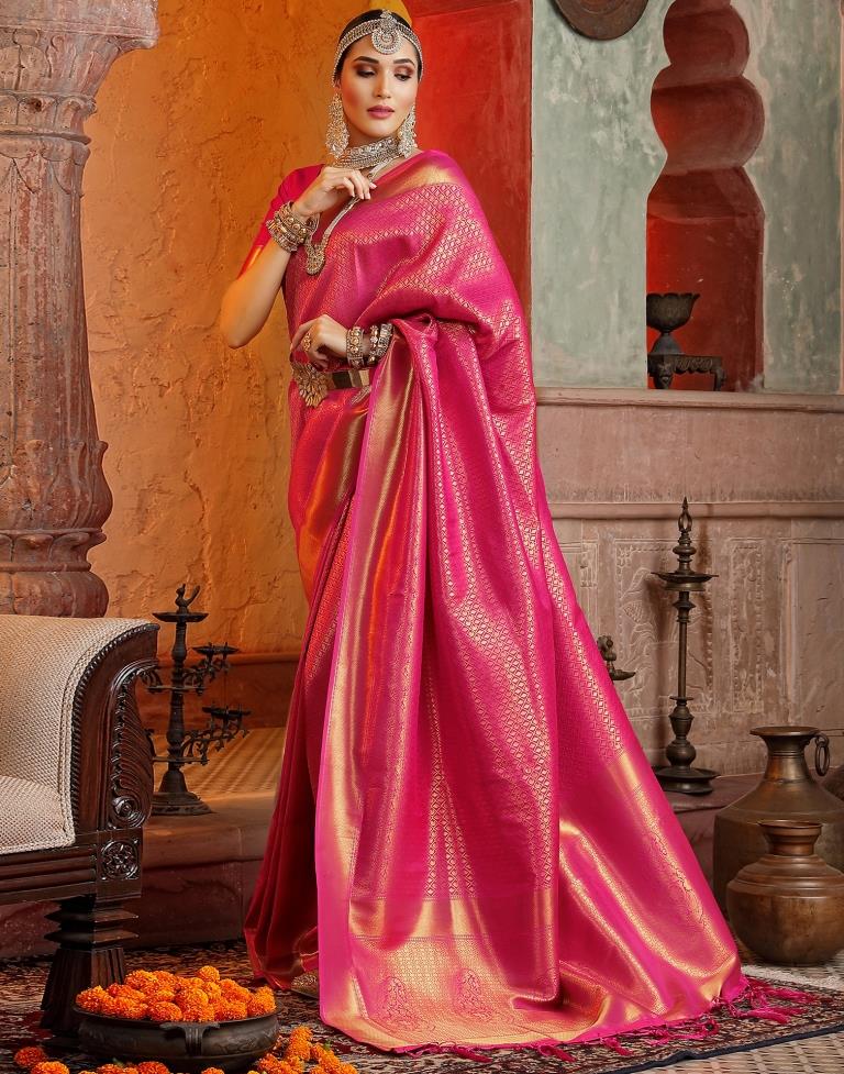 Royal Pink Woven Kanjivaram Silk Saree – Rushini