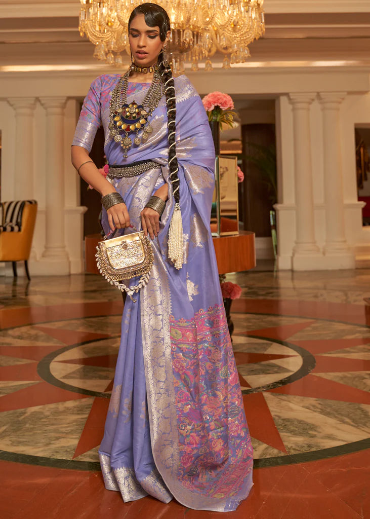 Sweet Lovender Woven Kashmiri Saree And Blouse – Rushini