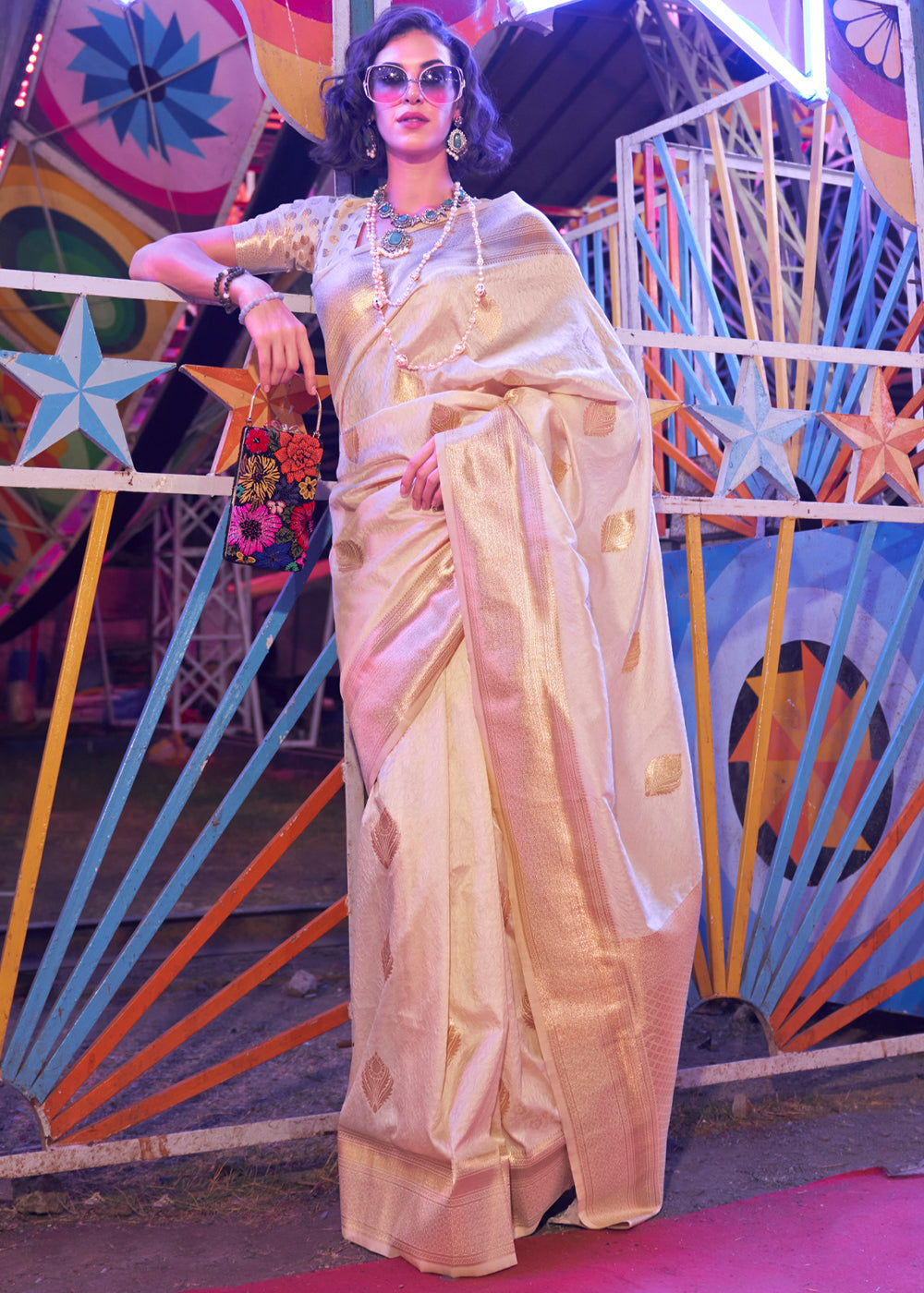 Blossom Cream Handloom Weaving Silk Saree with Brocade Blouse – Rushini