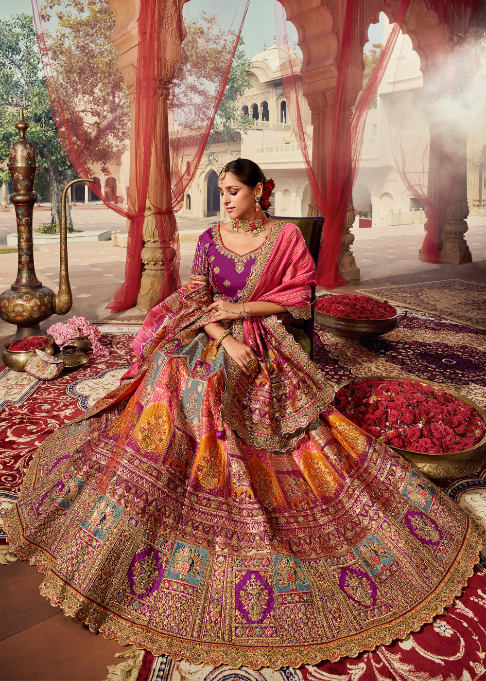 Wedding Special: Purple And Pink Banarasi Designer Embroidery Lehengas ...