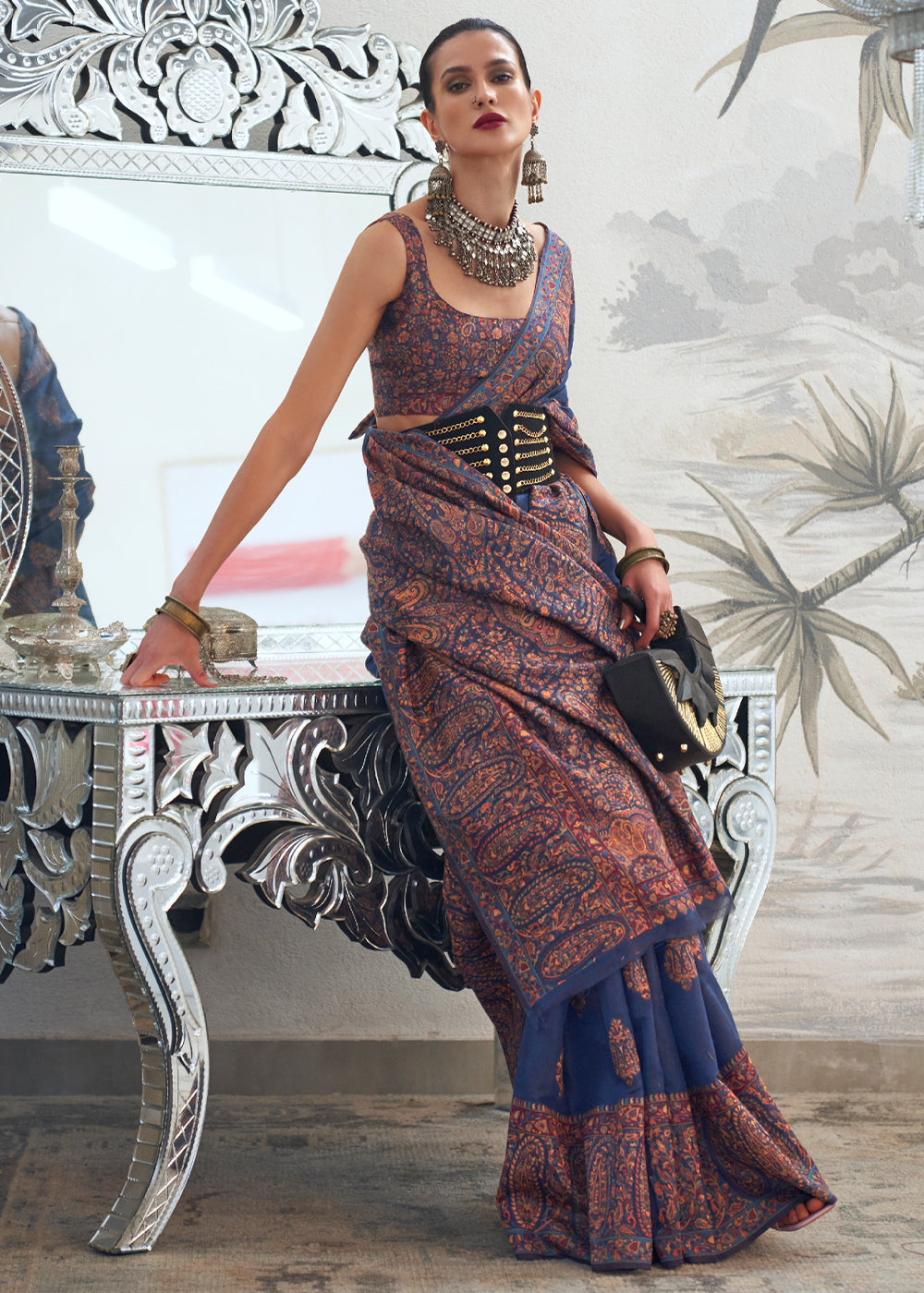 Denim Blue Woven Kashmiri Saree – Rushini