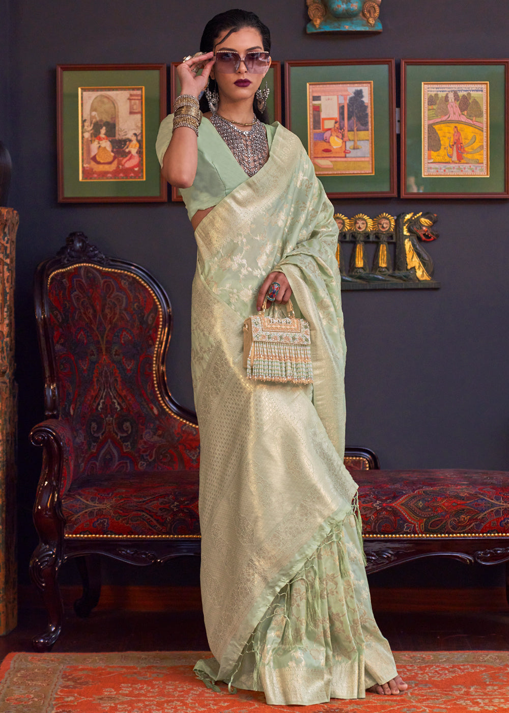 Pista Green Katan Handloom Weaving Silk Saree – Rushini