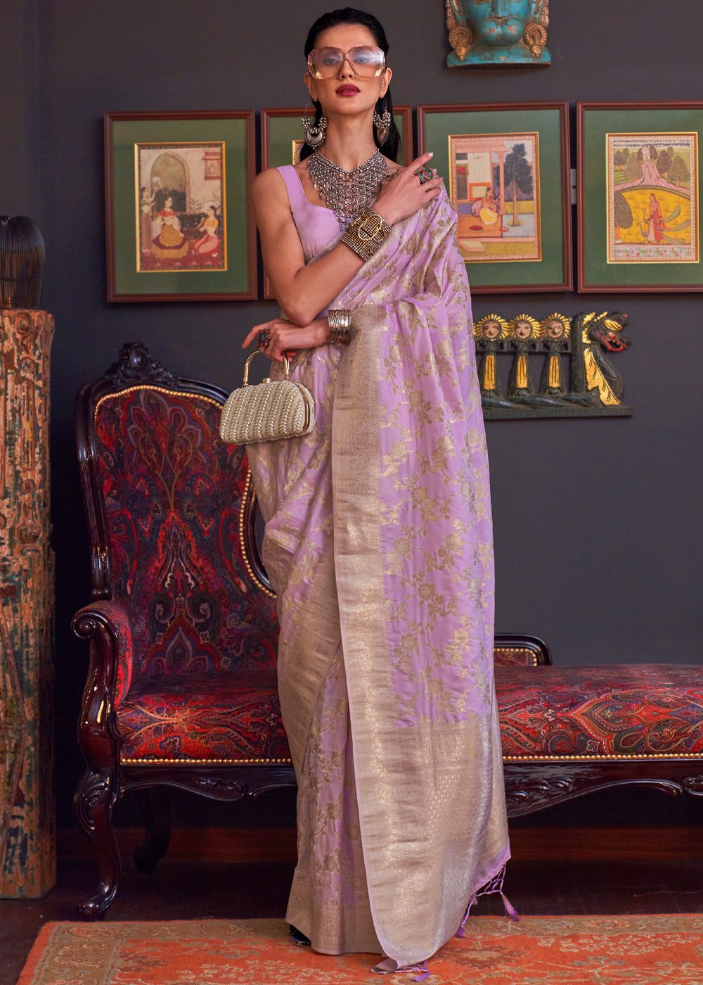 Lavender Purple Katan Handloom Weaving Silk Saree – Rushini