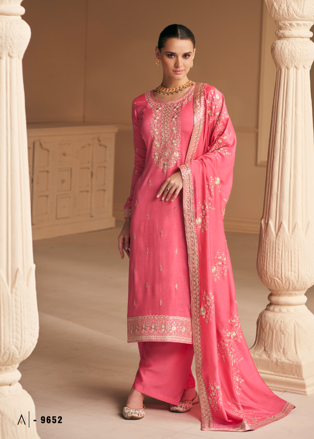 Fiery Rose Pink Designer Embroidery Silk Salwar Suit – Rushini