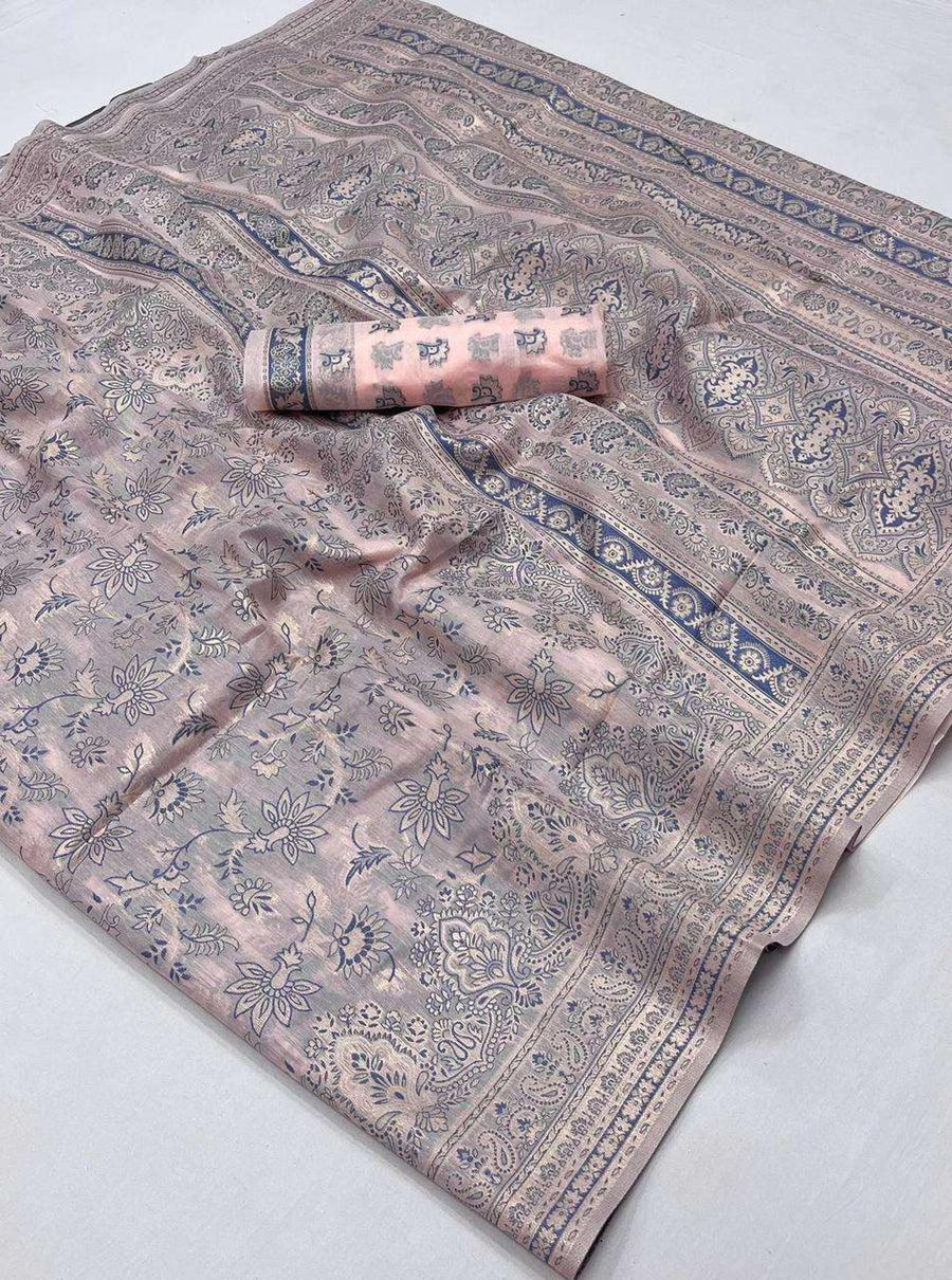 Sand Pink Kashmiri Modal Handloom Weaving Saree – Rushini